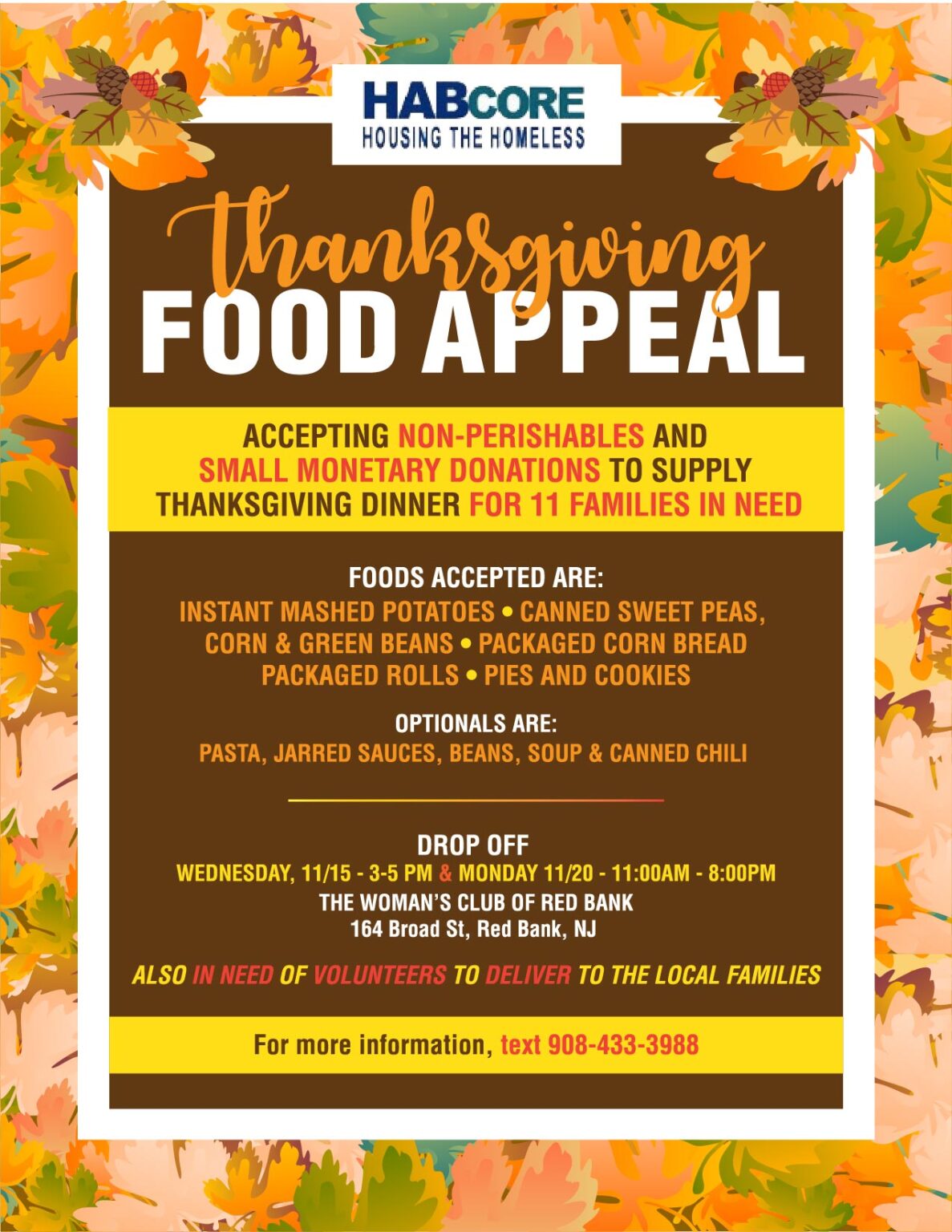 Thanksgiving FOOD APPEAL | Womans Club of Red Bank